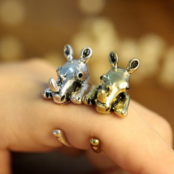 Gold And Silver Rhinoceros Animal Ring Wrap Rings on Luulla